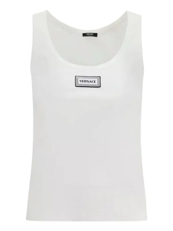 Versace Logo-patch Ribbed Tank Top - White