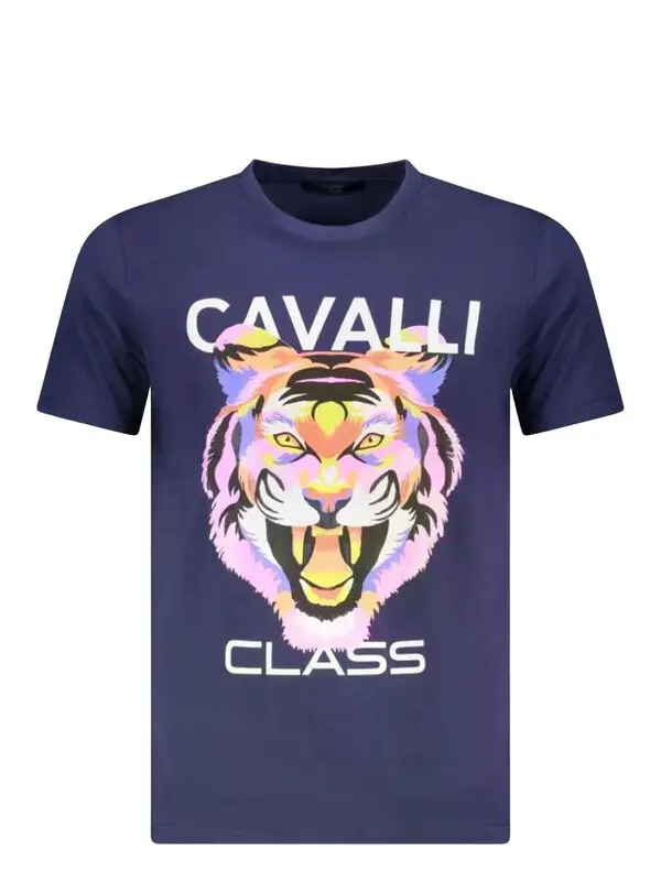 Roberto Cavalli Tiger-print Logo T-shirt - Blue