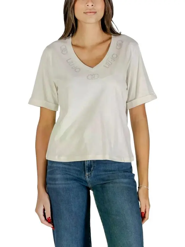 Liu Jo Rhinestone-embellished V-neck T-shirt - Neutrals