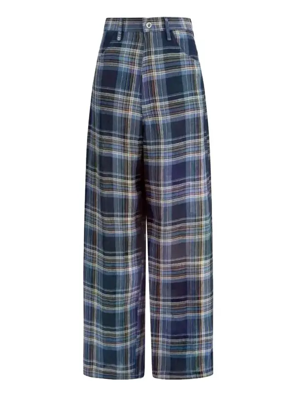 MARBELL Check-pattern Wide Leg Trousers - Blue