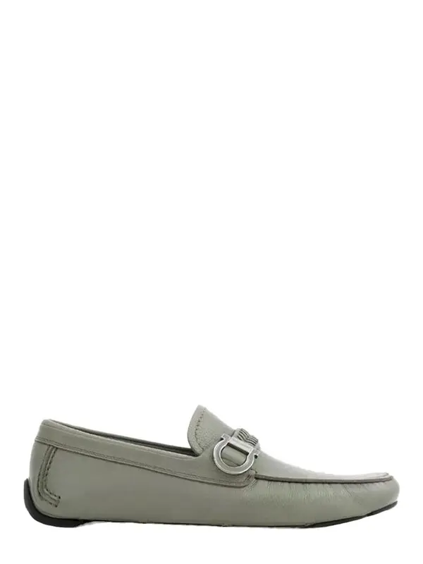 FERRAGAMO Gancini Plaque Braided Strap Loafers - Green