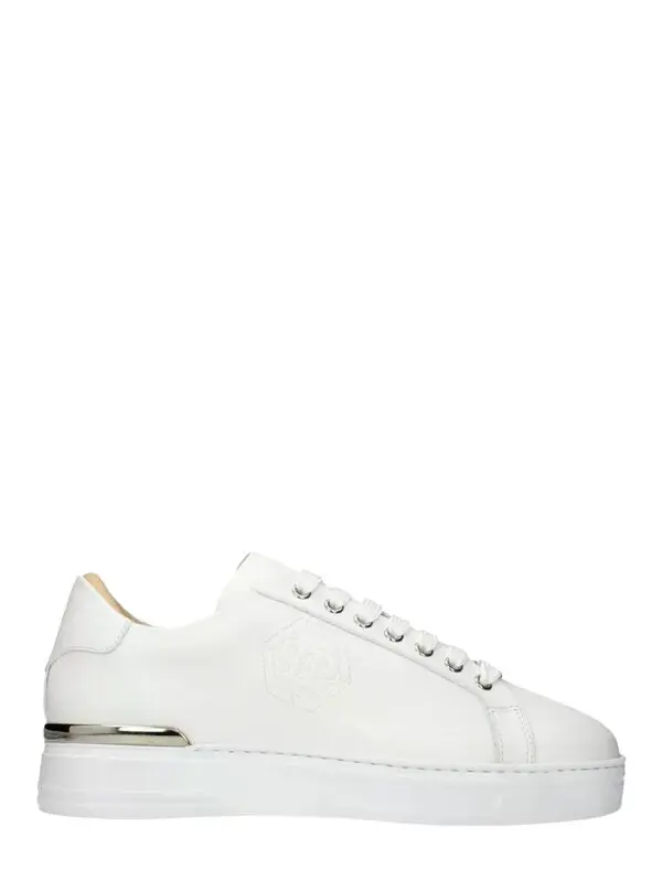 Philipp Plein Hexagon Logo Debossed Leather Sneakers - White