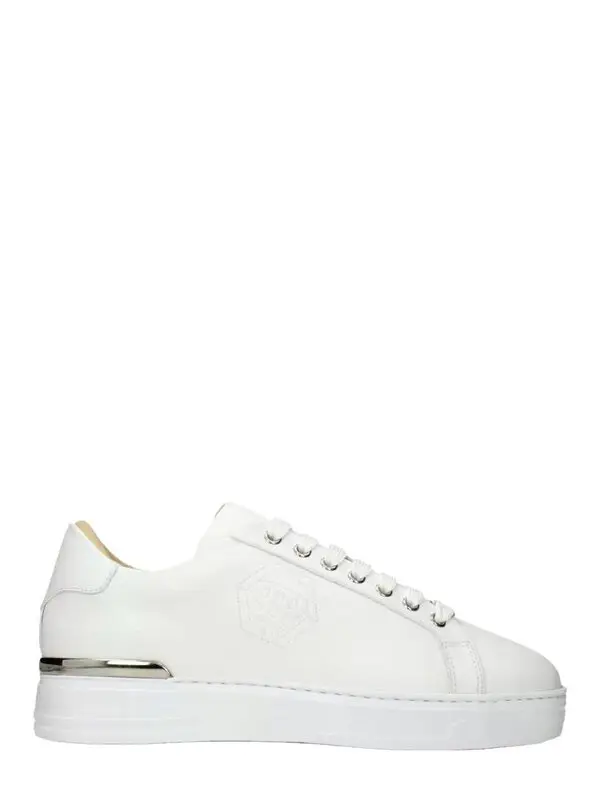 Philipp Plein Hexagon Logo Debossed Leather Sneakers - White