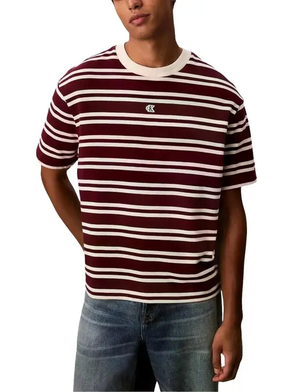 Calvin Klein Striped Logo-patch T-shirt - Red