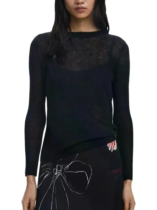 Desigual Semi-sheer Knit Sweater Dress - Black