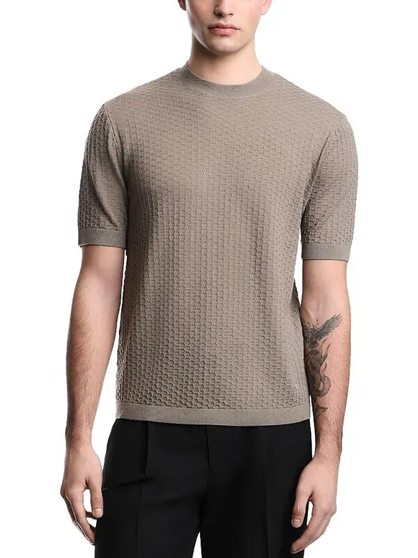 Emporio Armani Honeycomb Wool Short Sleeve Sweater - Beige