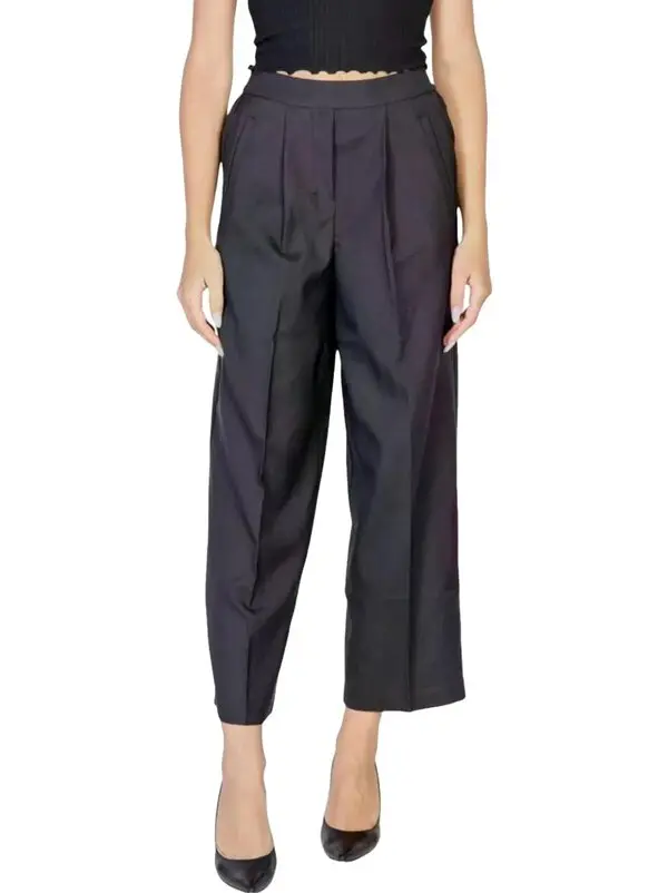 ICHI Pleated Wide-leg Trousers - Black