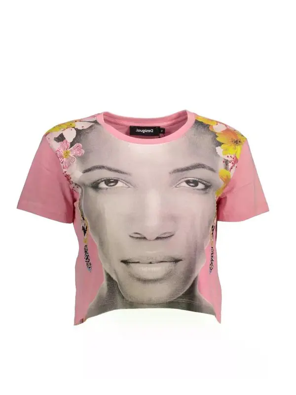 Desigual Graphic-print Cropped T-shirt - Pink