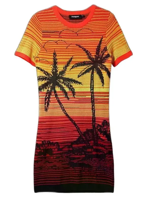 Desigual Palm Tree Print Mini Dress - Orange