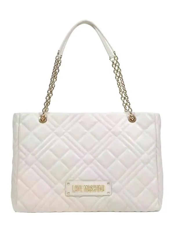 Moschino Quilted Logo-plaque Tote - Neutrals