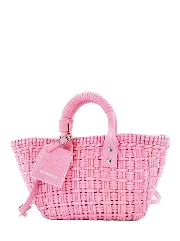 Balenciaga Bistro Panier Woven Denim Xs Tote Bag - Pink