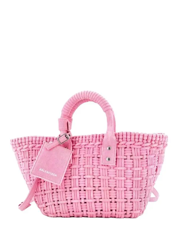 Balenciaga Bistro Panier Woven Denim Xs Tote Bag - Pink