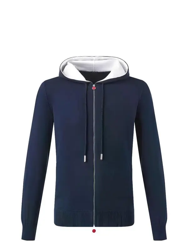 Kiton Fine-knit Zip-up Hoodie - Blue