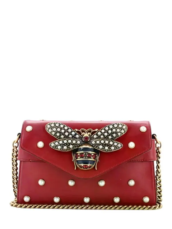 Gucci Broadway Pearly Bee Embellished Mini Shoulder Bag - Red