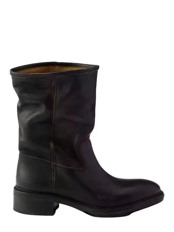 Prada Vintage-effect Leather Mid-calf Boots - Black