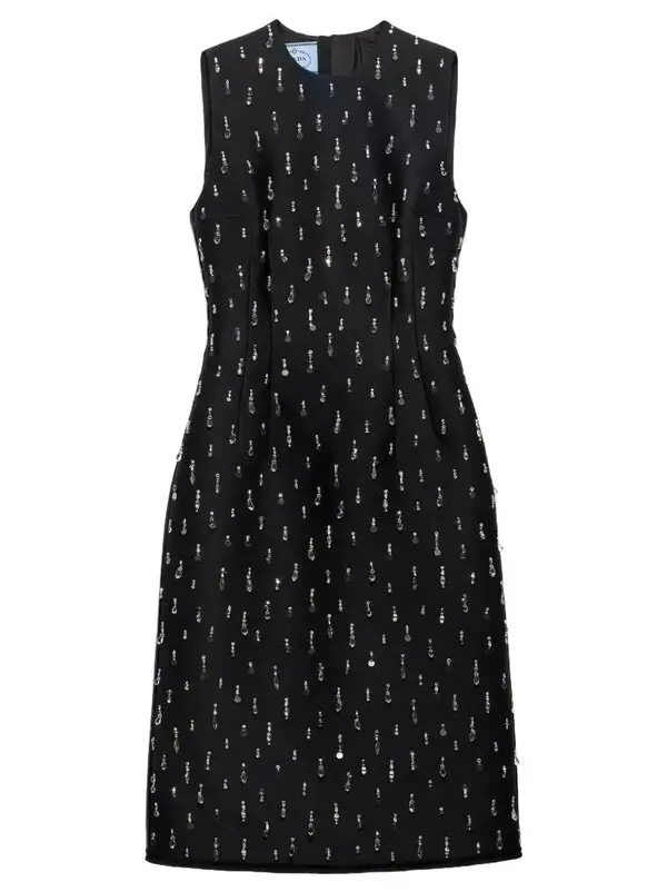 Prada Embroidered Scuba Sheath Dress - Black