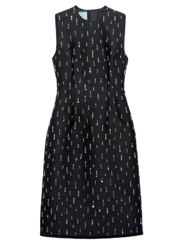 Prada Embroidered Scuba Sheath Dress - Black