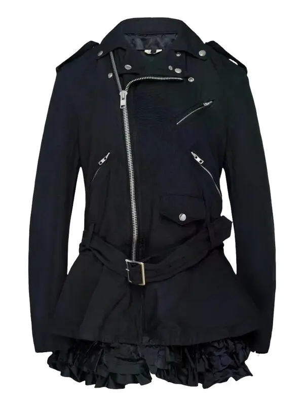 Comme Des Garçons Ruffled Belted Biker Jacket - Black