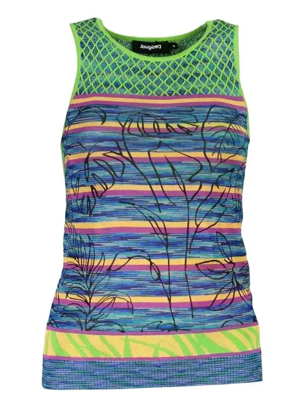 Desigual Floral-print Striped Tank Top - Blue
