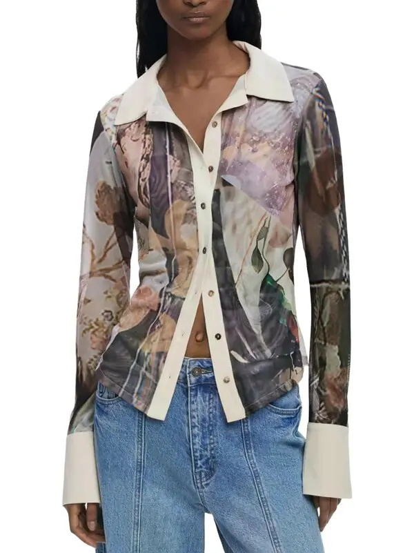 Desigual Graphic-print Chiffon Shirt - Brown