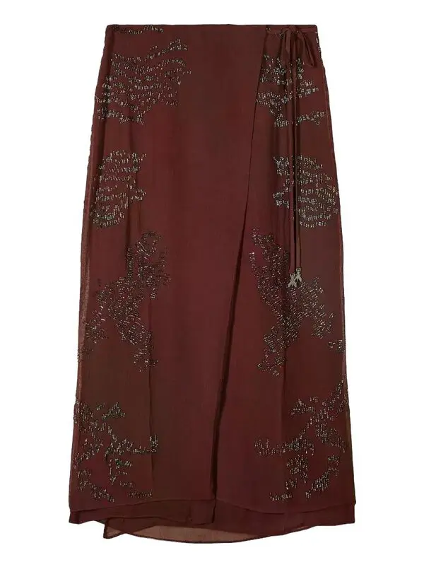 Patrizia Pepe Hand-embroidered Wrap Skirt - Brown