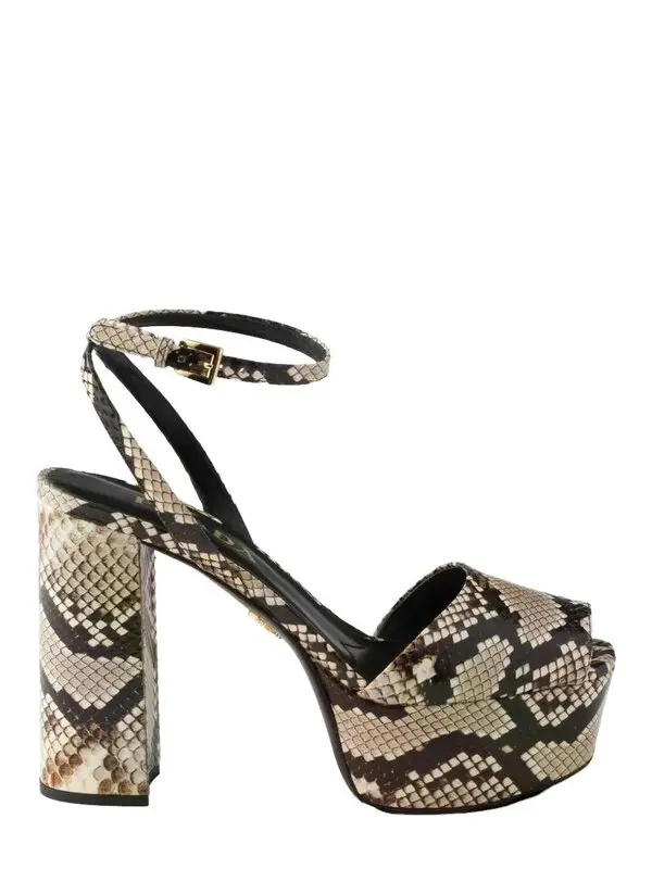 Prada Python-print Ayers Leather Platform Sandals - Neutrals