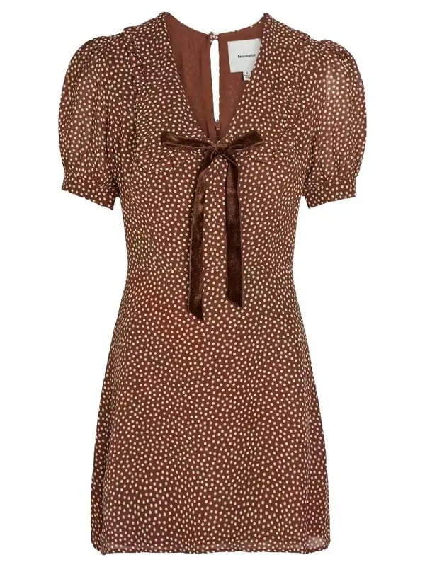REFORMATION Polka-dot Ruffled Mini Dress - Brown
