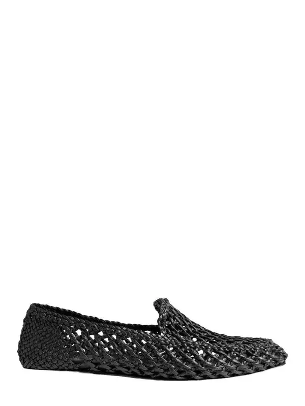 Le Monde Beryl Woven Leather Loafers - Black