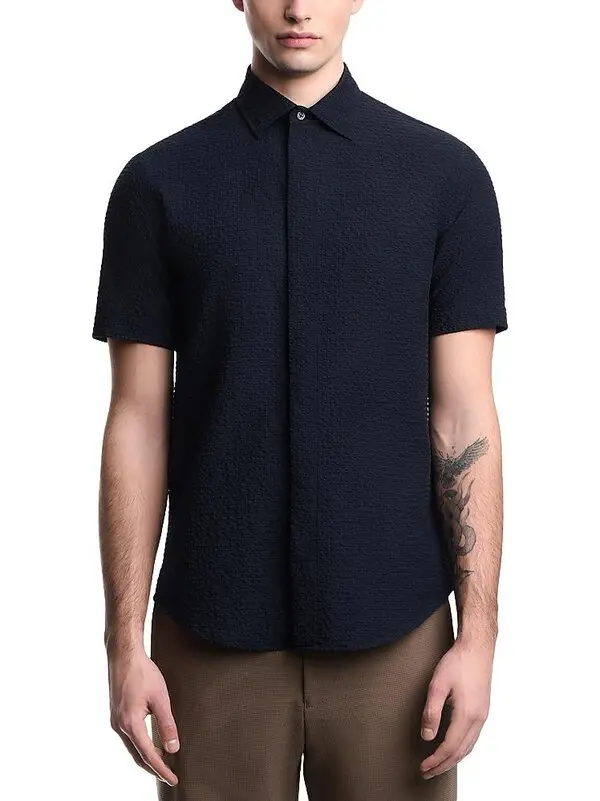 Emporio Armani Regular Fit Seersucker Shirt - Dark Navy