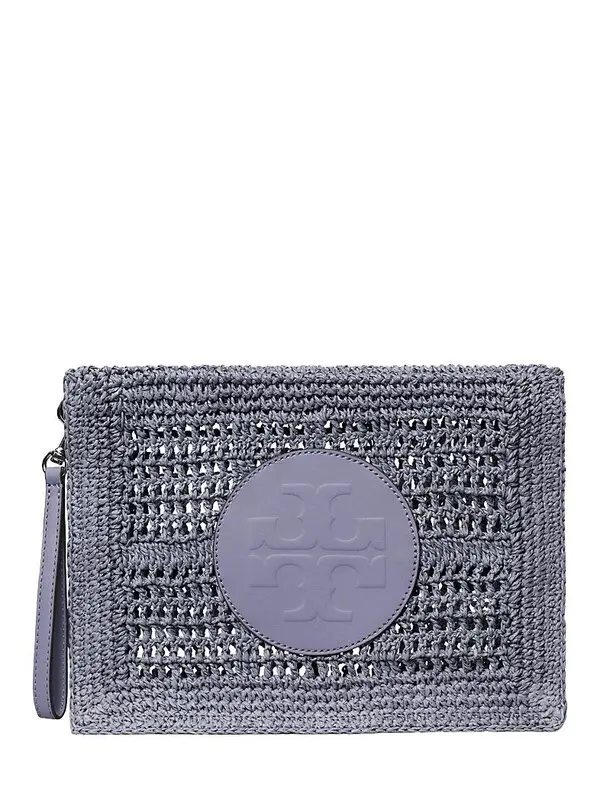 Tory Burch Ella Hand Crochet Straw Pouch - Gray