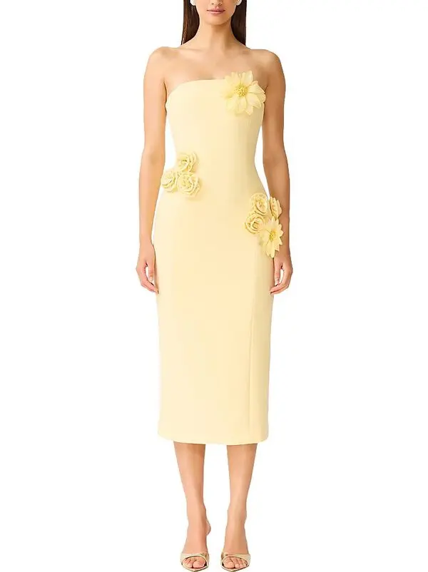 ELLIATT Ilana Floral Applique Midi Dress - Yellow