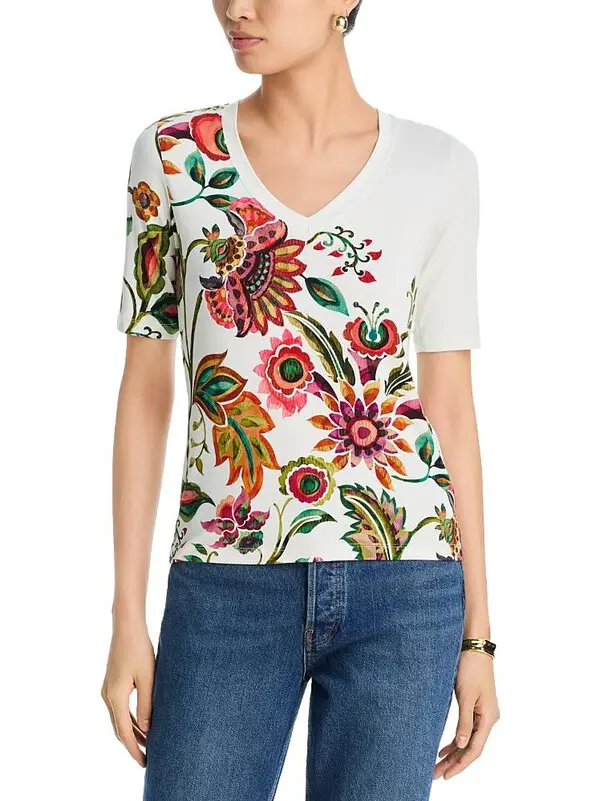 Johnny Was Janie Favorite V Neck Tee - Valley Of The Fleurs