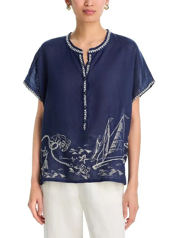 Johnny Was Vanona Embroidered Blouse - Blue Night