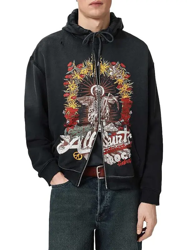 ALLSAINTS International Rock Festival Zip Hoodie - Washed Black