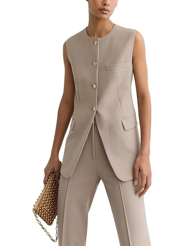 REISS Gabi Waistcoat - Stone Neutral
