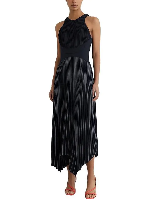 REISS Rachel Pleated Dress - Navy
