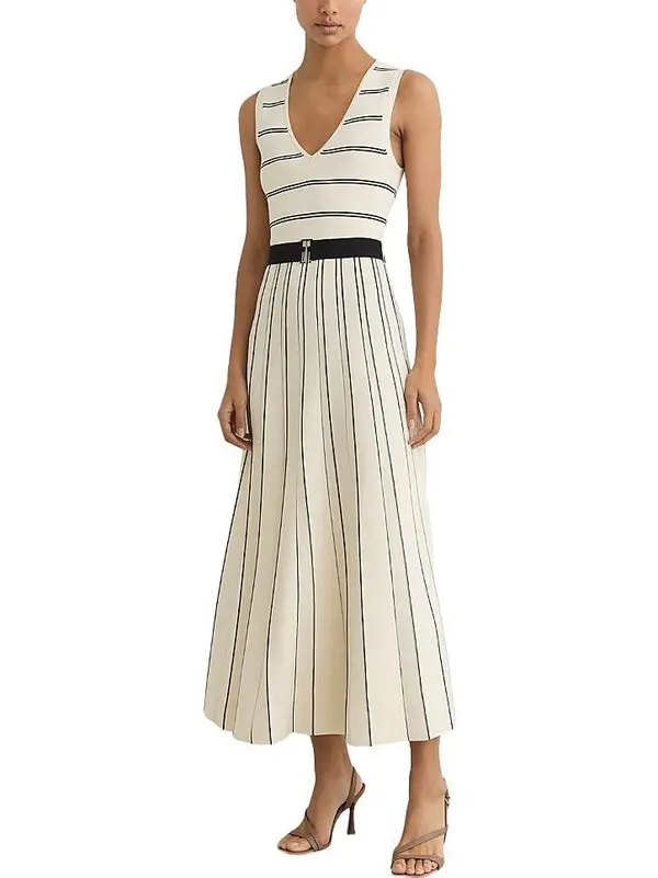 REISS Mallory Stripe Midi Dress - Ivory/black
