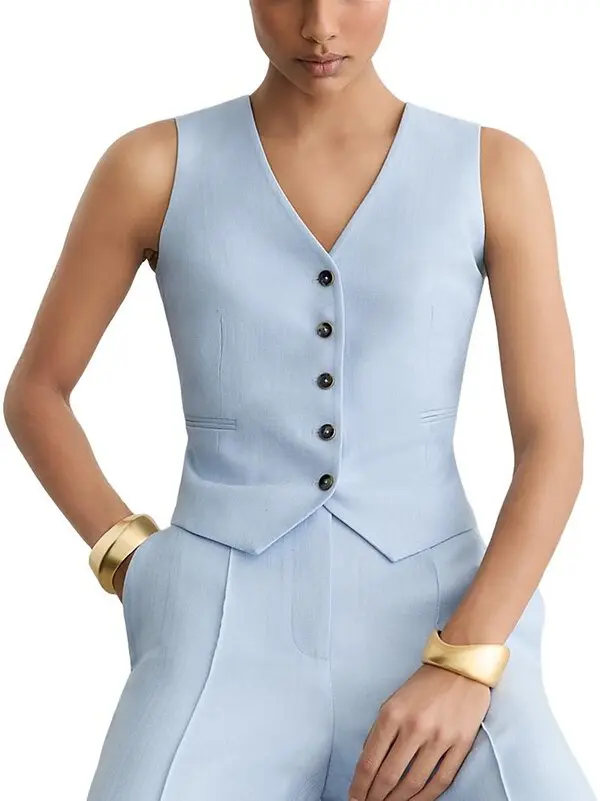 REISS V Neck Waistcoat - Blue