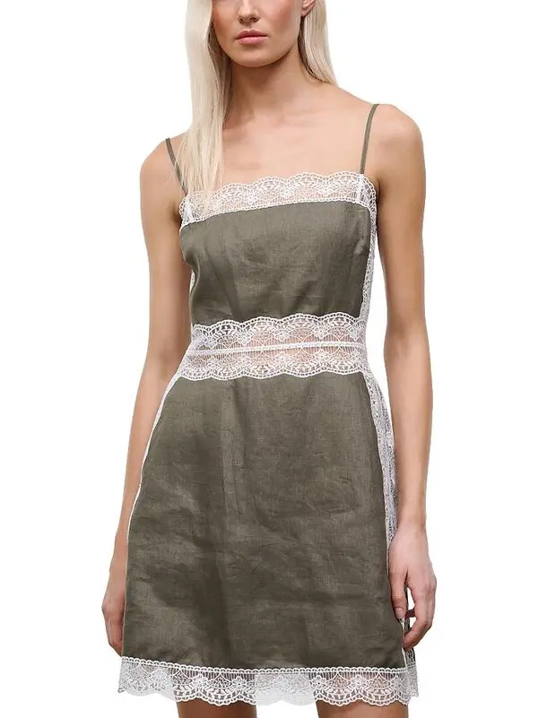 Staud Linen Mini Dress With Lace Trim - Thyme