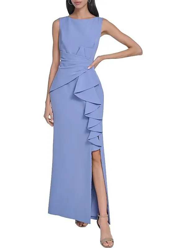 Eliza J Ruffled Sleeveless Gown - Periwinkle