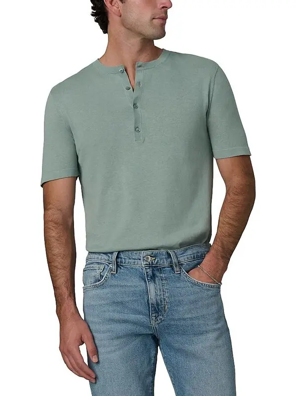 Joe's Jeans Short Sleeve Linen & Cotton Henley - Green Milieu