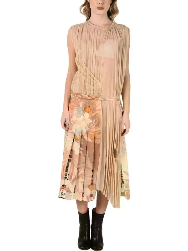 MAISON MARGIELA Pleated Floral-print Midi Dress - Neutrals