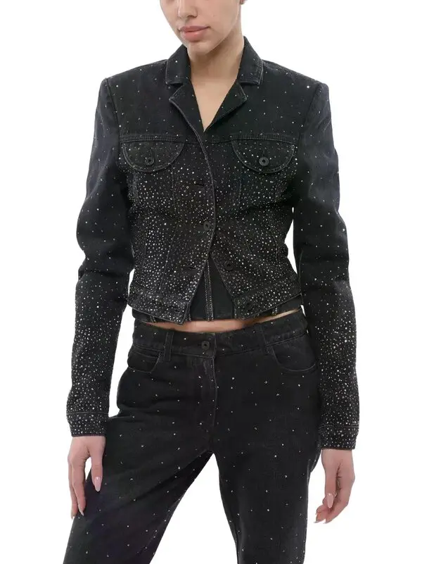 Off-White Rhinestone-embellished Cropped Denim Jacket - Black