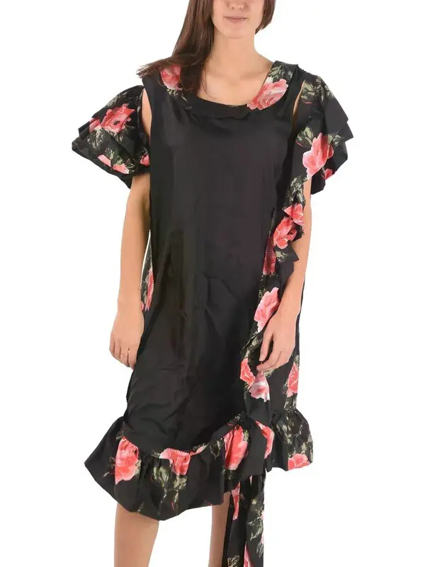 MAISON MARGIELA Floral Print Silk Dress - Black