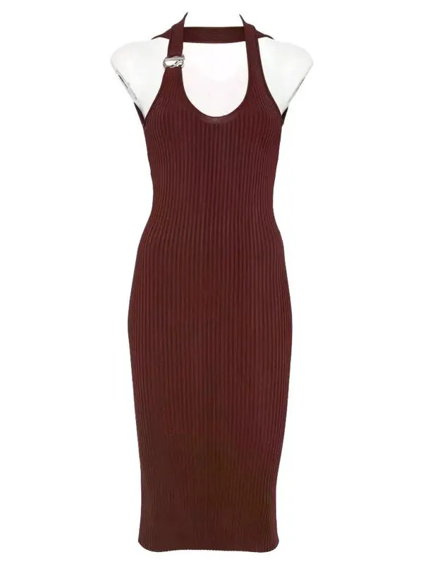 Coperni Ribbed-knit Halterneck Midi Dress - Brown