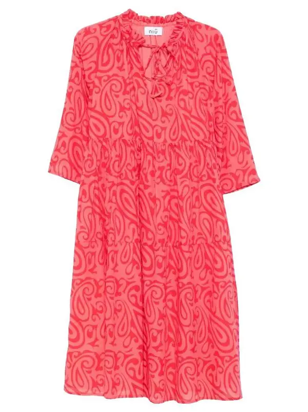 NIU Paisley-print Tie Midi Dress - Red