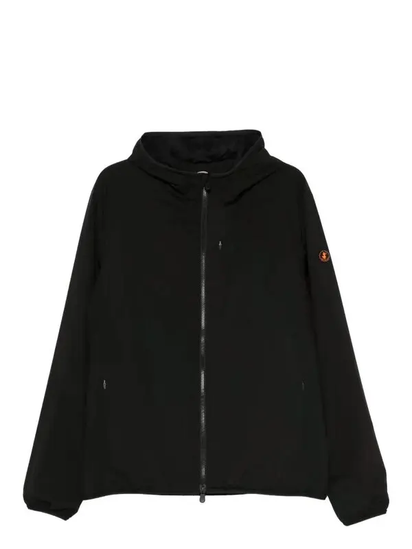 SAVE THE DUCK Hooded Jacket With Logo Patch - Black