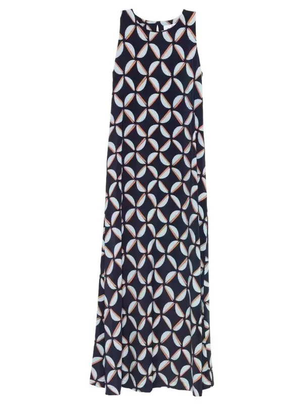 NIU Geometric Print Sleeveless Midi Dress - Blue