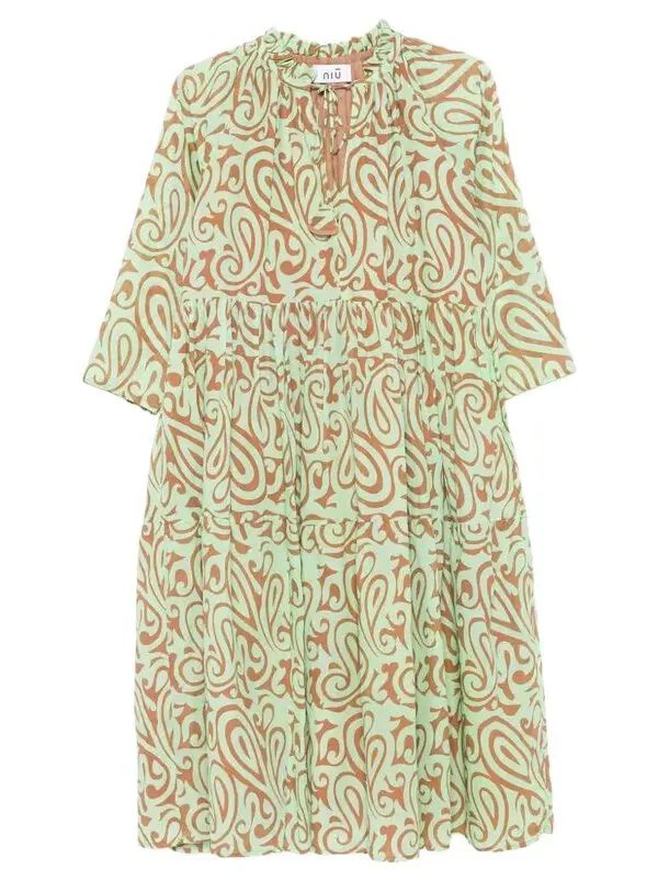 NIU Paisley-print Tiered Midi Dress - Green