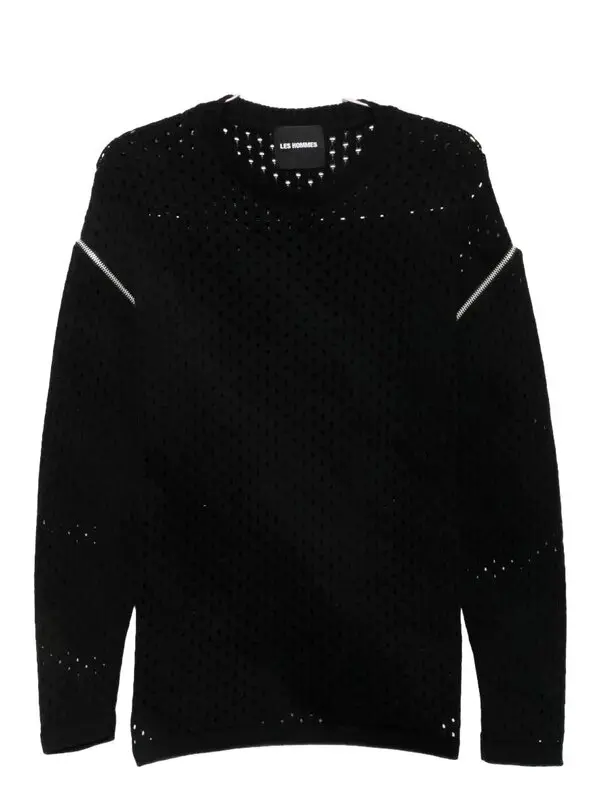 LES HOMMES Zip-detail Open-knit Sweater - Black